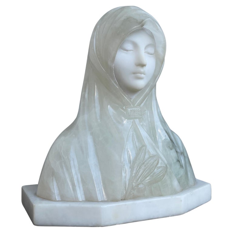 Stunning Hand Carved Antique Alabaster Bust Sculpture of Saint Clare of ...