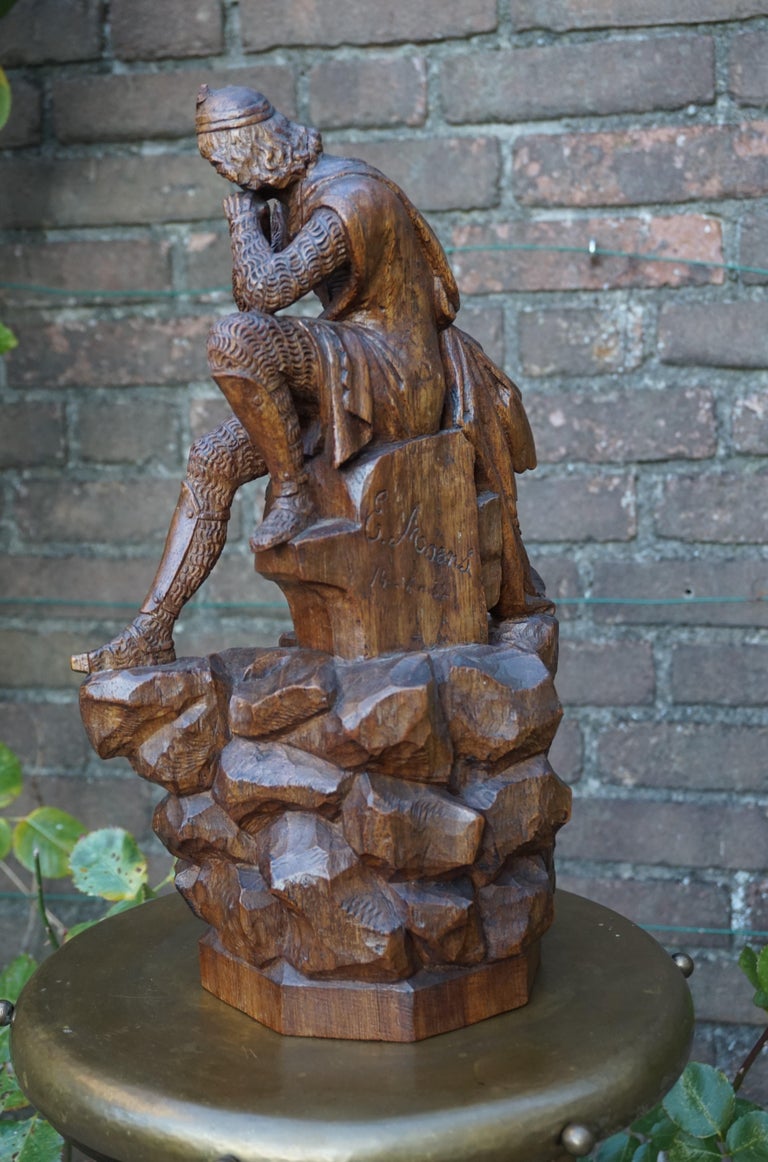 Stunning Hand Carved Early 20th Century Wooden Knight Sculpture by E ...