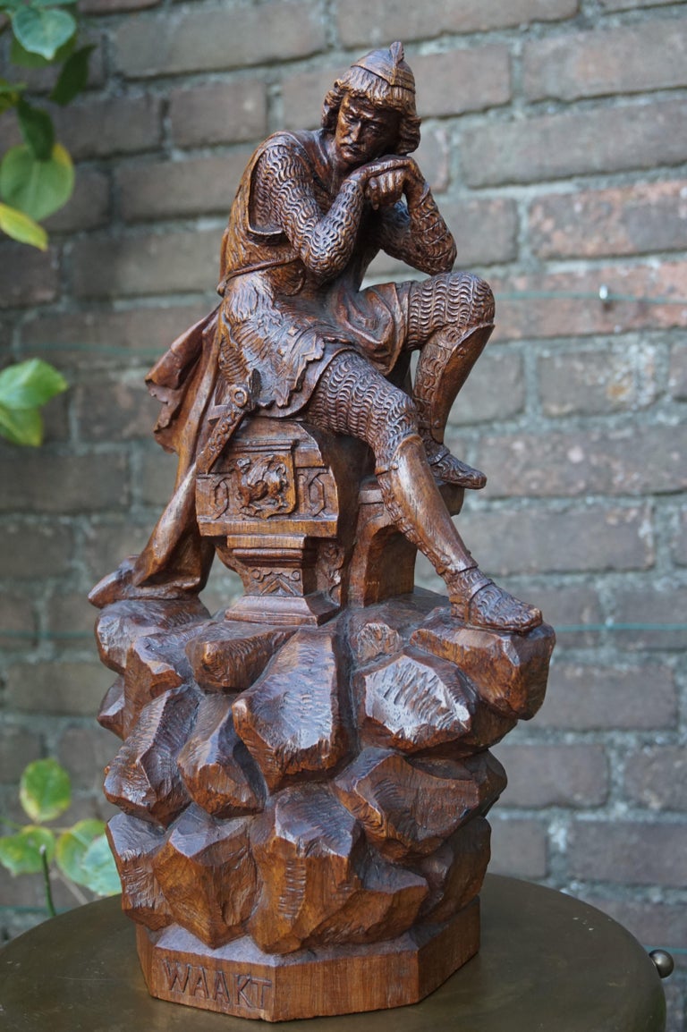 Stunning Hand Carved Early 20th Century Wooden Knight Sculpture by E ...