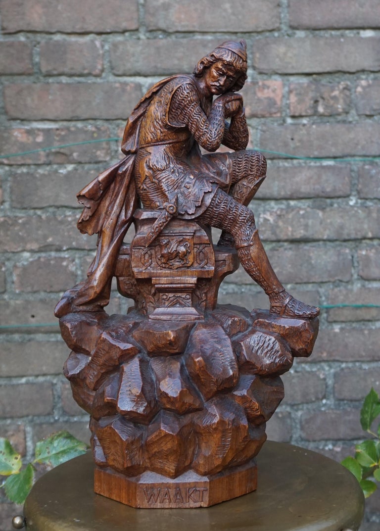 Stunning Hand Carved Early 20th Century Wooden Knight Sculpture by E ...