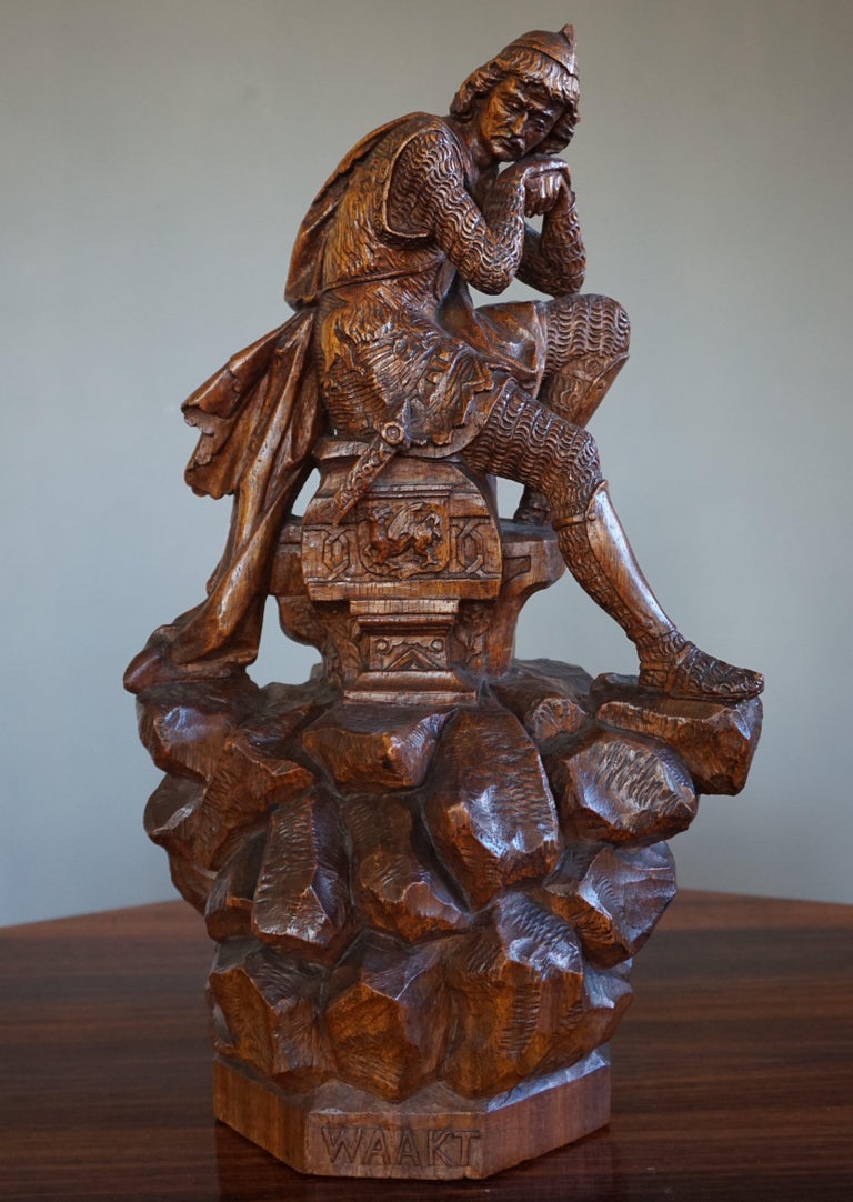 Stunning Hand Carved Early 20th Century Wooden Knight Sculpture by E ...