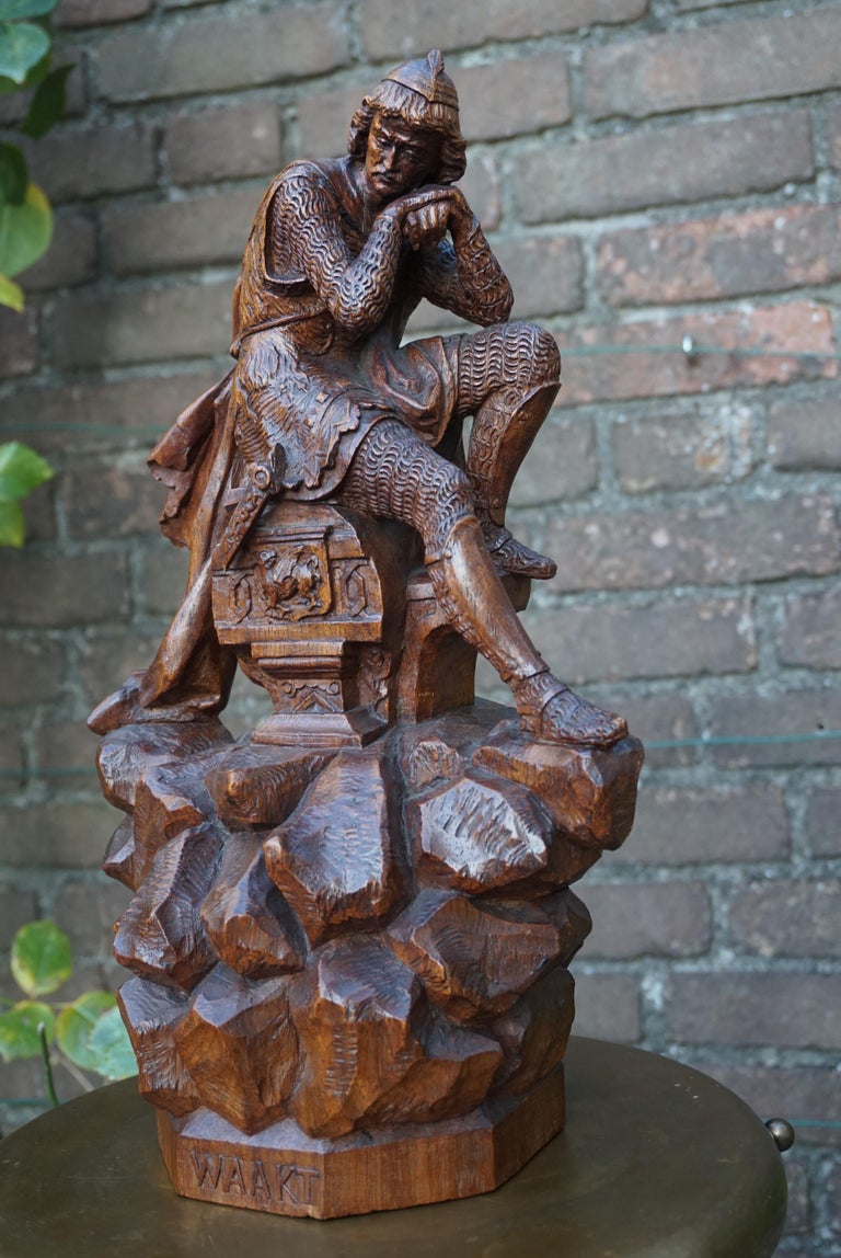 Stunning Hand Carved Early 20th Century Wooden Knight Sculpture by E ...