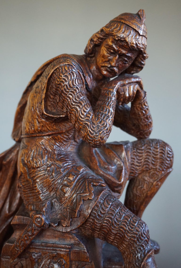 Stunning Hand Carved Early 20th Century Wooden Knight Sculpture by E ...