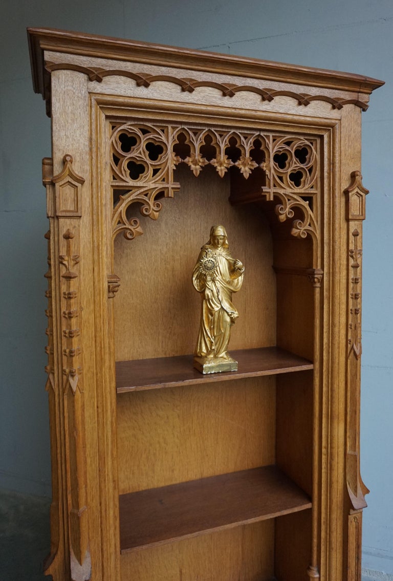 Stunning Hand Carved Light Oak Antique Gothic Revival Bookcase / Shrine ...
