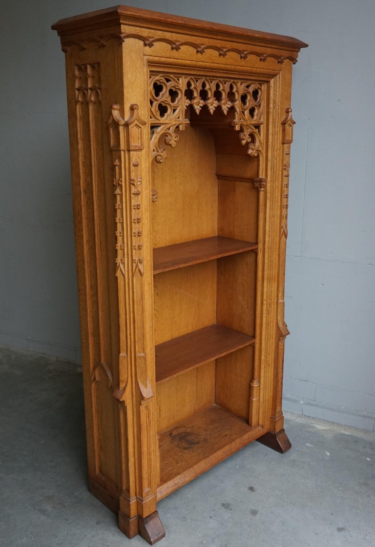 Stunning Hand Carved Light Oak Antique Gothic Revival Bookcase / Shrine ...