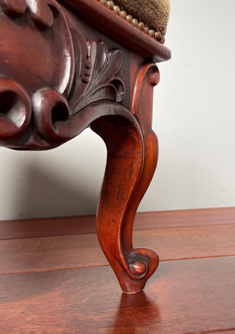 Antique Hand Carved Solid Walnut Footstool / Stool with Perfect ...