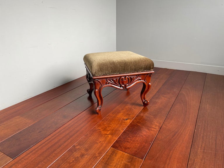 Antique Hand Carved Solid Walnut Footstool / Stool with Perfect ...