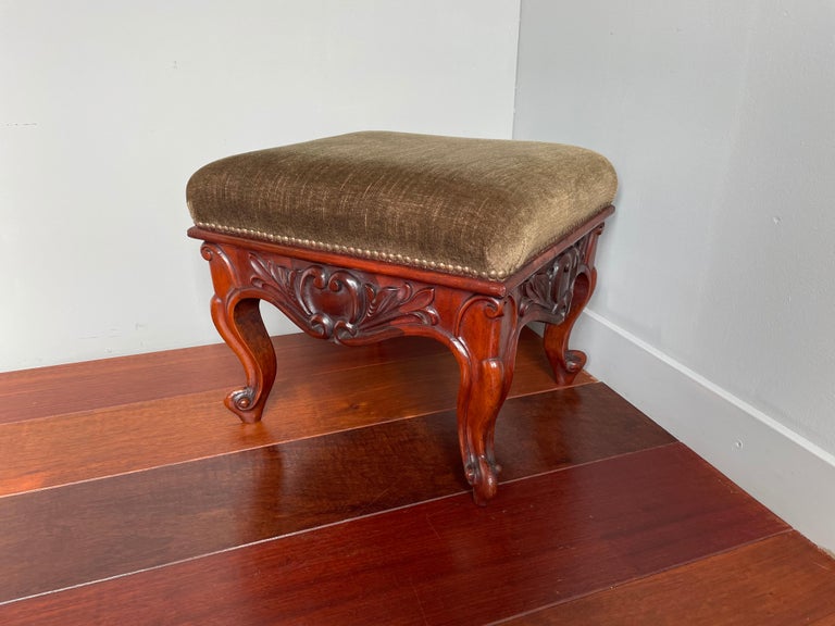 Antique Hand Carved Solid Walnut Footstool / Stool with Perfect ...