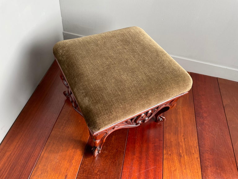 Antique Hand Carved Solid Walnut Footstool / Stool with Perfect ...