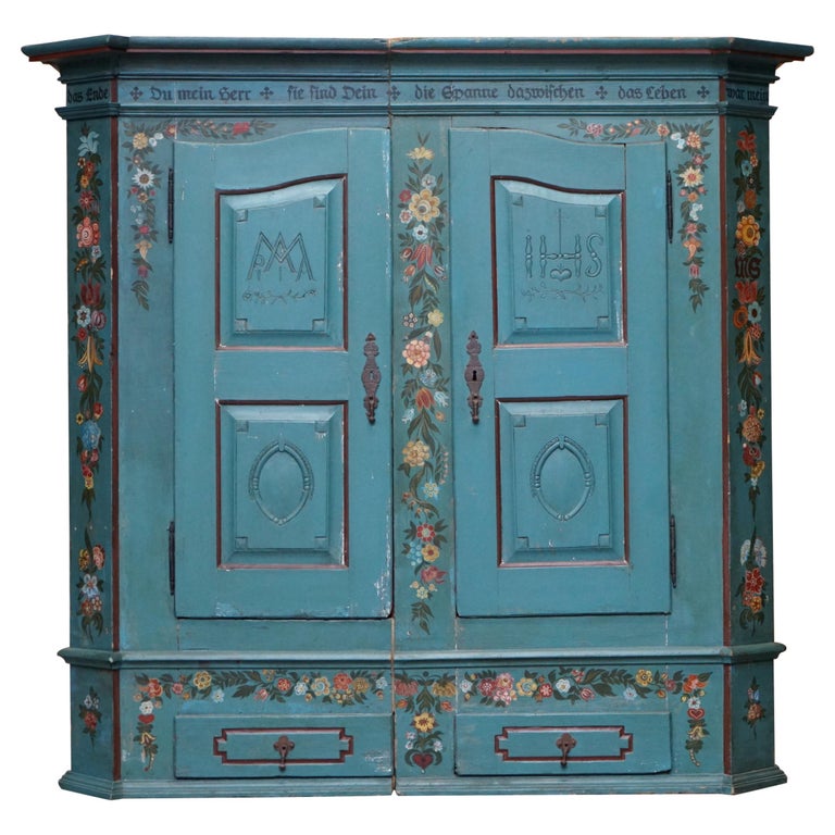 Stunning Hand Painted Antique 1795 Dated German Wardrobe Splits in Two ...