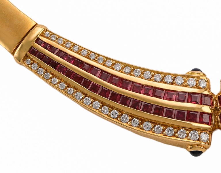 Stunning Heavy Omega 18 Karat Ruby Channel Set Diamond Necklace For ...