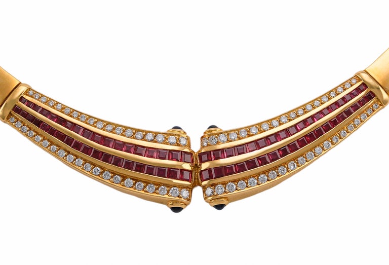 Stunning Heavy Omega 18 Karat Ruby Channel Set Diamond Necklace For ...