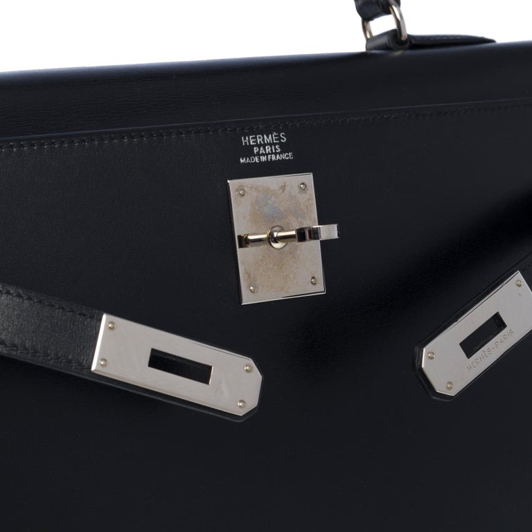 Stunning Hermès Kelly 32 sellier handbag strap in Box calf leather, SHW ...