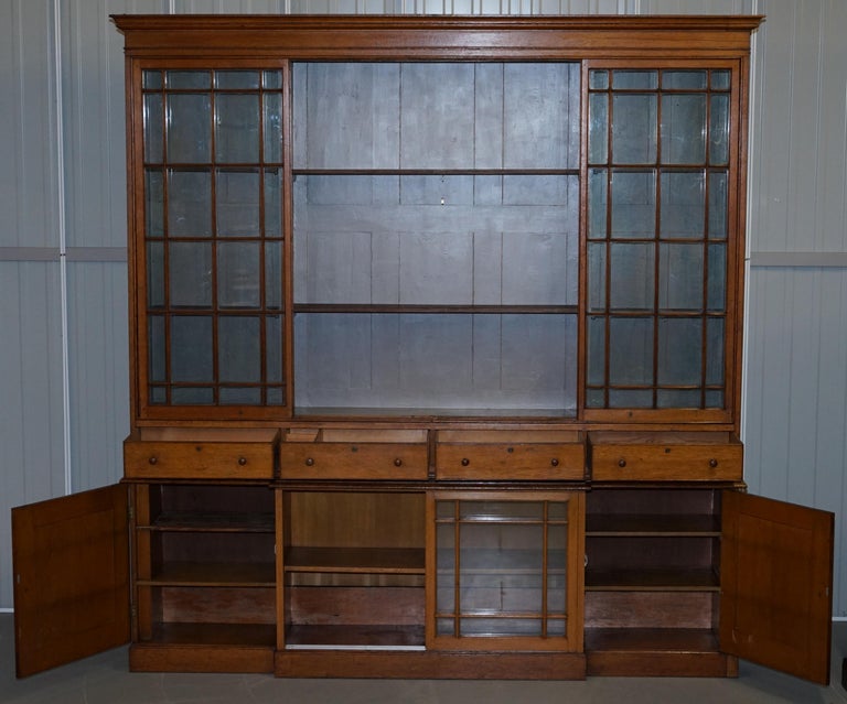 Stunning Huge Tall, Victorian Oak Library Bookcase Sliding Glass Doors ...