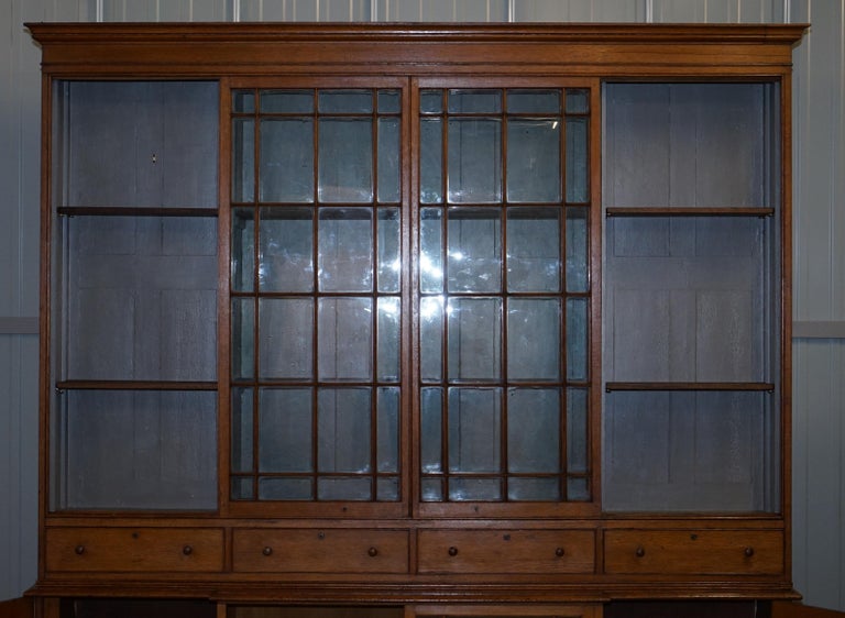 Stunning Huge Tall, Victorian Oak Library Bookcase Sliding Glass Doors ...