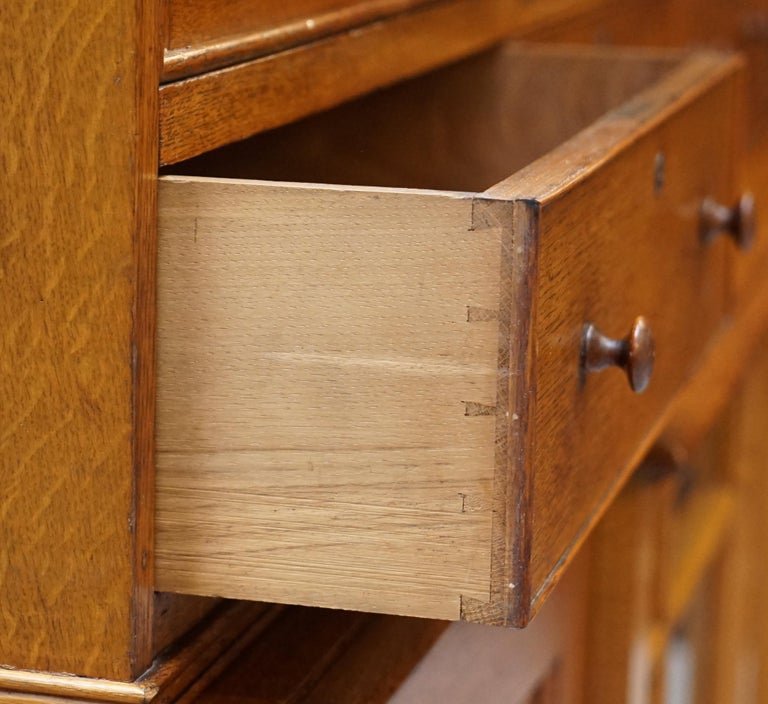 Stunning Huge Tall, Victorian Oak Library Bookcase Sliding Glass Doors ...