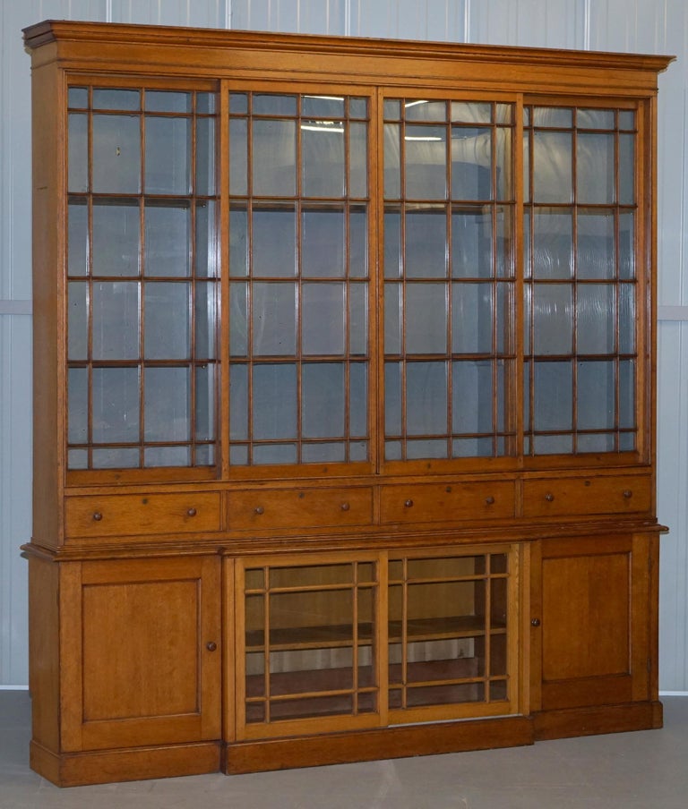 Stunning Huge Tall, Victorian Oak Library Bookcase Sliding Glass Doors ...