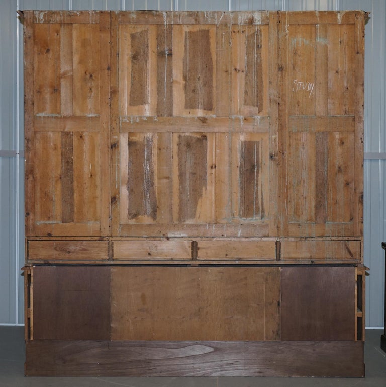 Stunning Huge Tall, Victorian Oak Library Bookcase Sliding Glass Doors ...