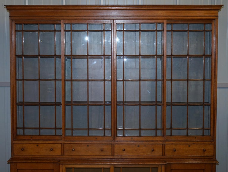 Stunning Huge Tall, Victorian Oak Library Bookcase Sliding Glass Doors ...