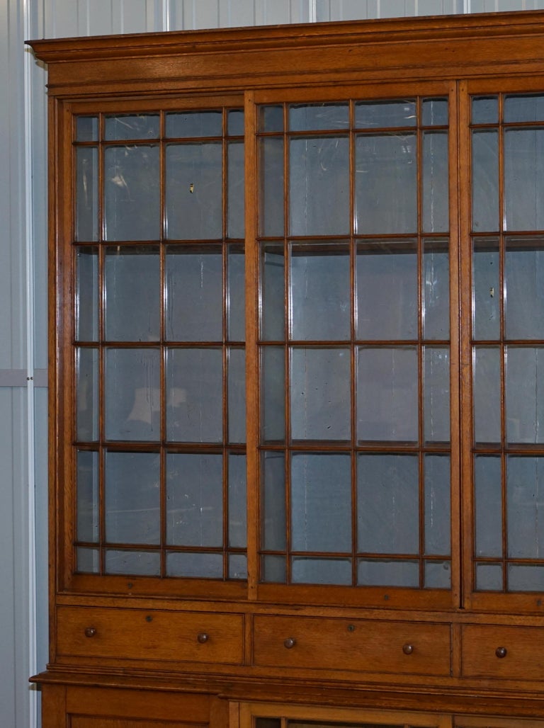 Stunning Huge Tall, Victorian Oak Library Bookcase Sliding Glass Doors ...