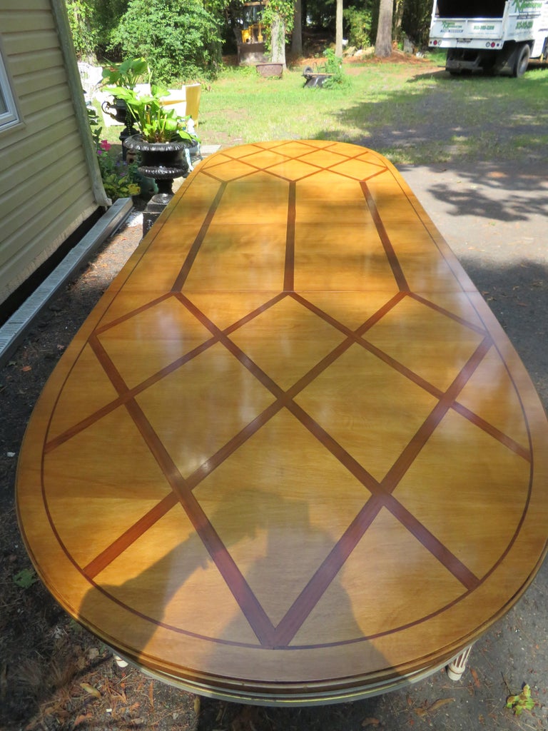 Stunning In-Laid Lattice Top Racetrack Dining Table Hollywood Regency ...