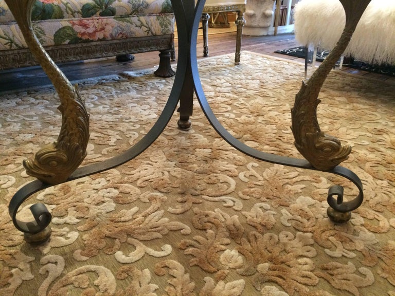 Stunning Iron and Gilded Fish Motife Round Glass Top Table at 1stDibs