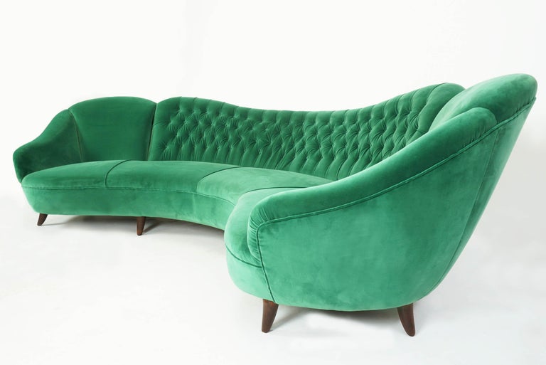 Italian Design 1950 Cozy Curved Sofa New Covered with Dedar Green ...