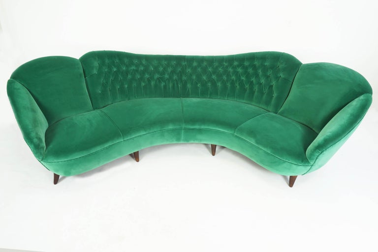 Italian Design 1950 Cozy Curved Sofa New Covered with Dedar Green ...