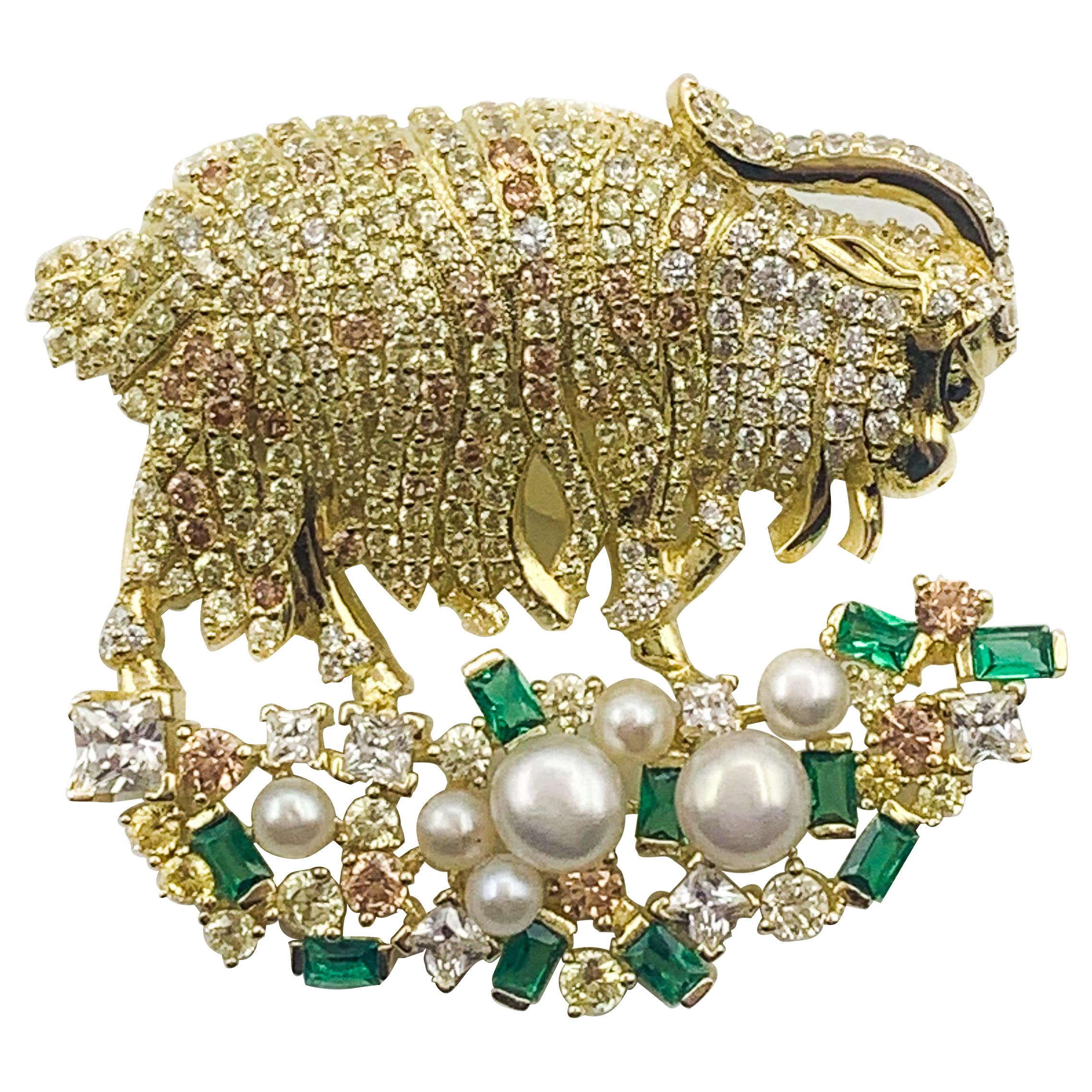 BUCCELLATI Pearl Gold Leaf Pin For Sale at 1stDibs