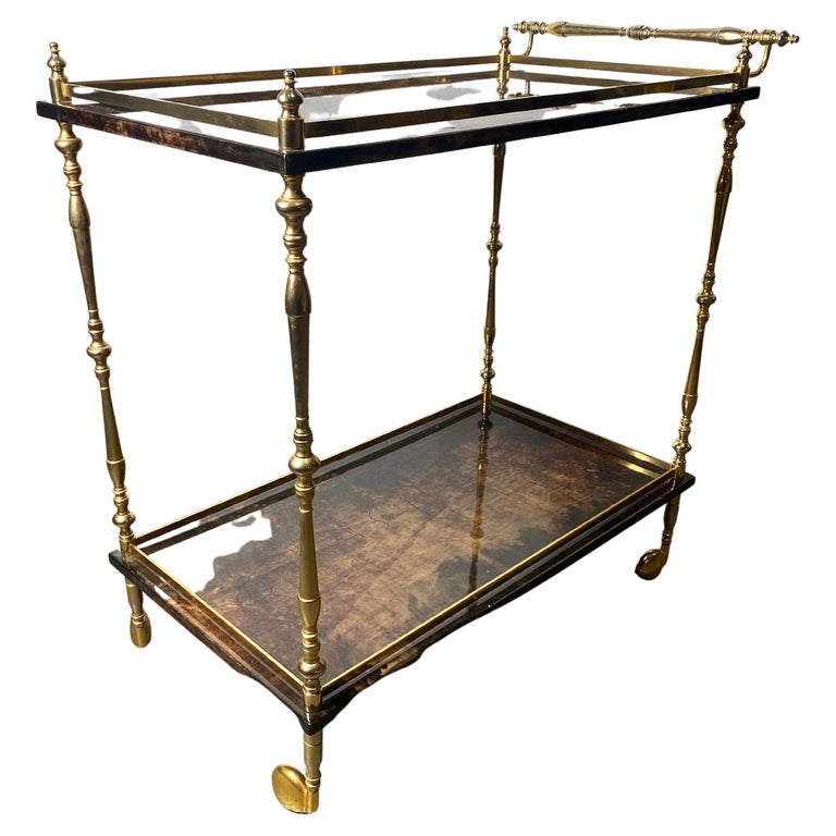 Stunning Lacquer Goatskin and Brass tea / bar cart by Aldo Tura For ...