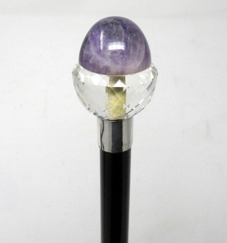 Stunning Ladies Ebonized Walking Swagger Cane Cut Crystal Amethyst Grip ...
