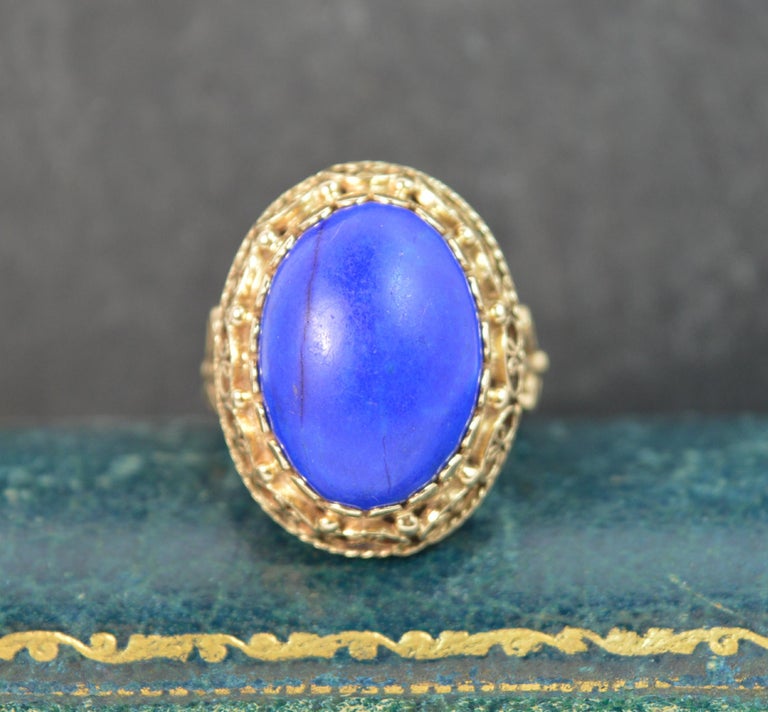 Stunning Lapis Lazuli and 14 Carat Gold Unique Statement Ring For Sale ...