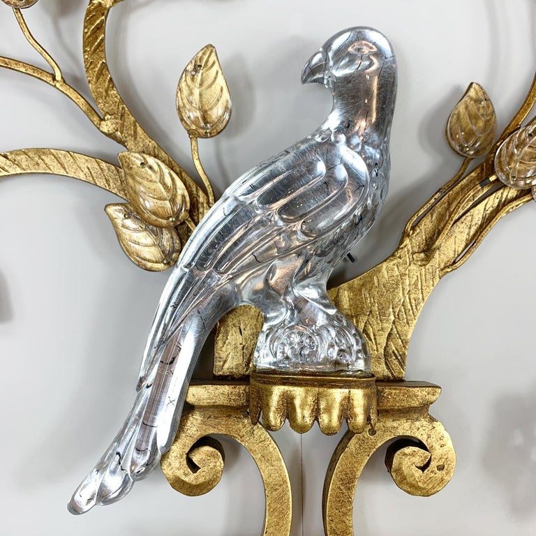 Stunning Large Banci Firenze Gilt Iron and Crystal Parrot Wall Light ...