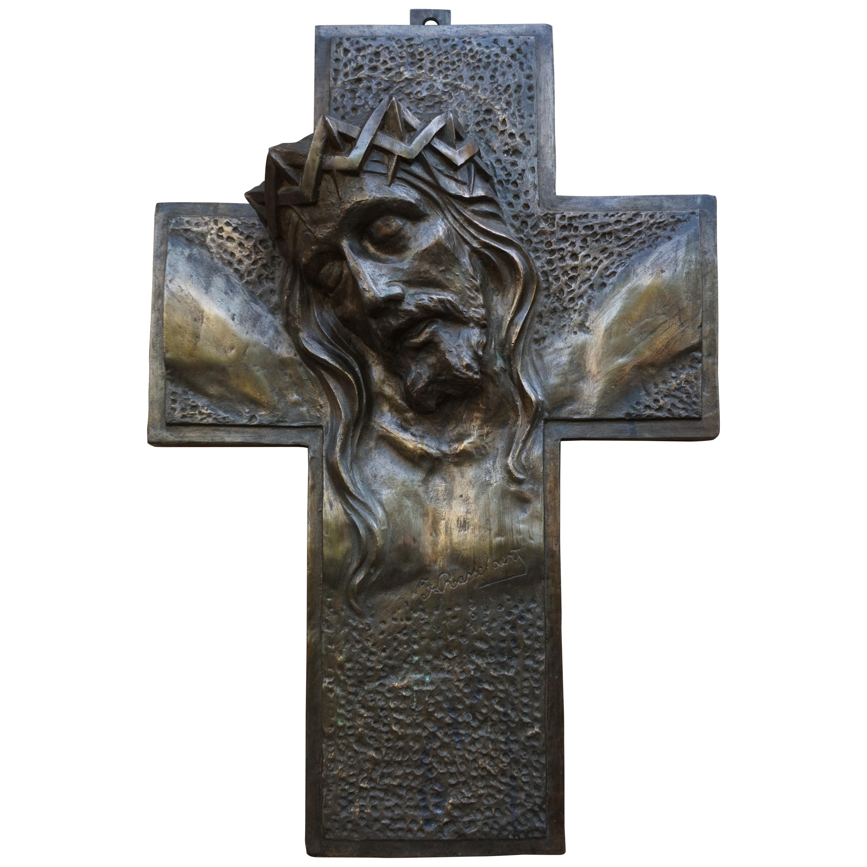 Art Deco Bronze Religious Art Wall Plaque in Relief Depicts Suffering ...