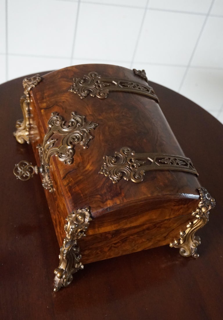 Stunning Late 1800s Bronze and Burl Walnut Jewelry Box, Great Patina ...