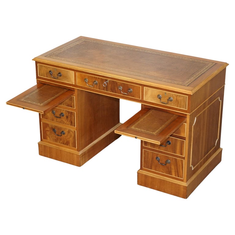 Stunning Light Walnut Twin Pedestal Partner Desk with Two Butlers ...