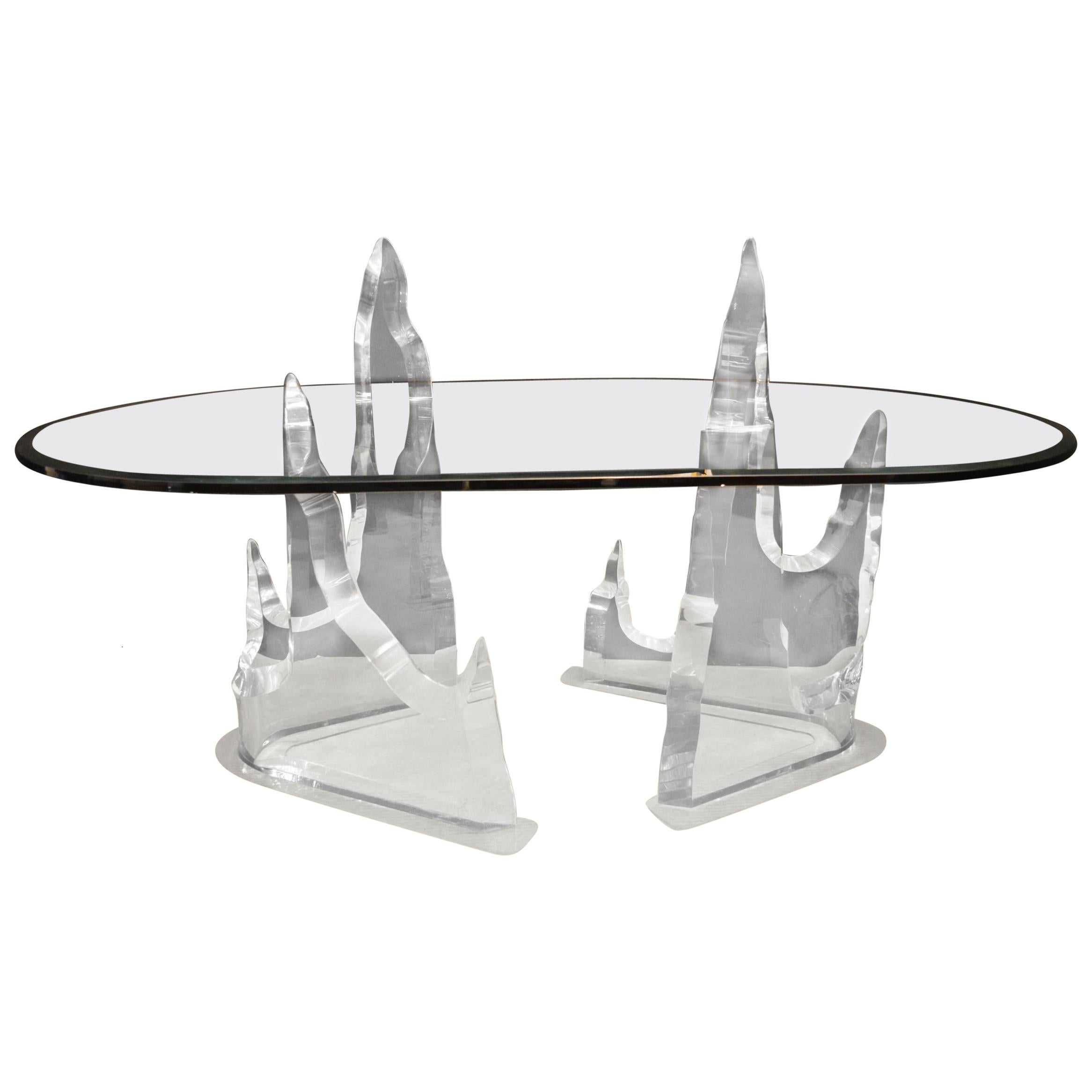 Lion in Frost Lucite and Glass Dining Table, Signed at 1stDibs