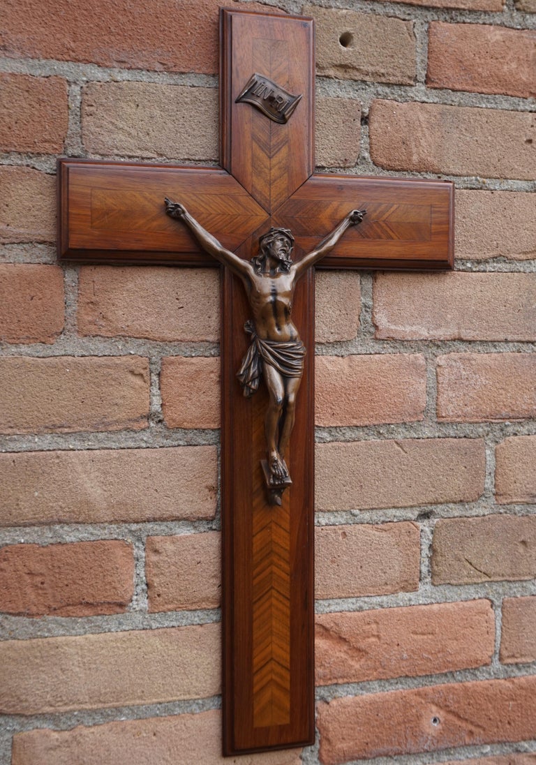 Stunning Mahogany and Kingwood Inlaid Crucifix with a Bronzed Corpus of ...
