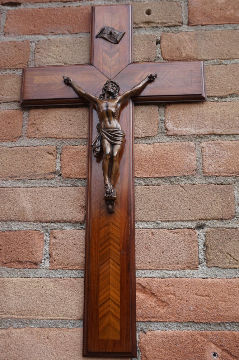 Stunning Mahogany and Kingwood Inlaid Crucifix with a Bronzed Corpus of ...