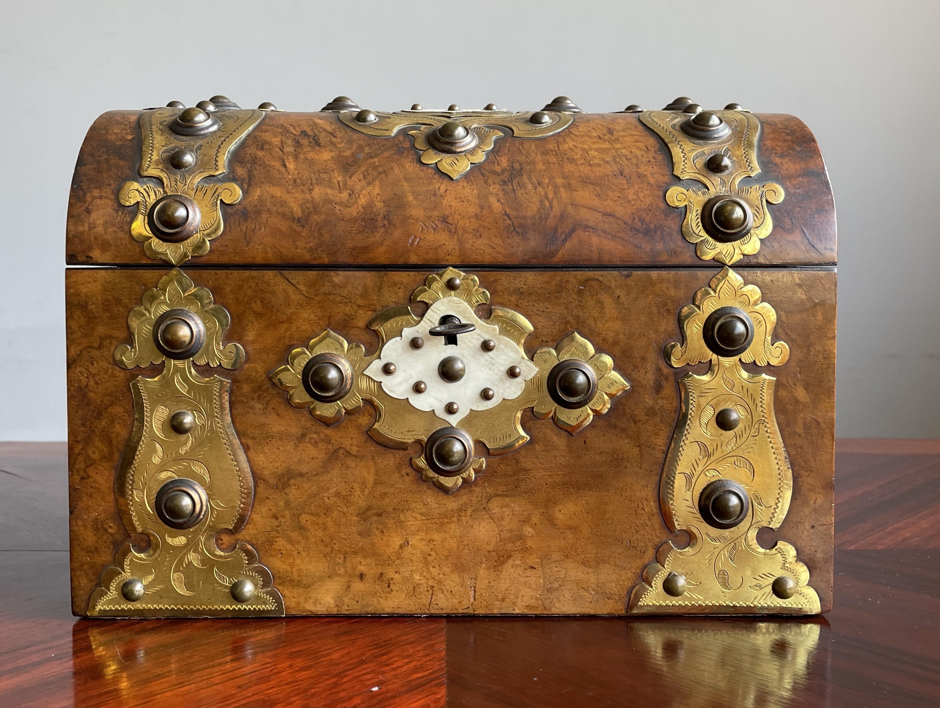 Stunning Mid 1800s Burl Walnut and Brass Desktop / Letters Box Working ...