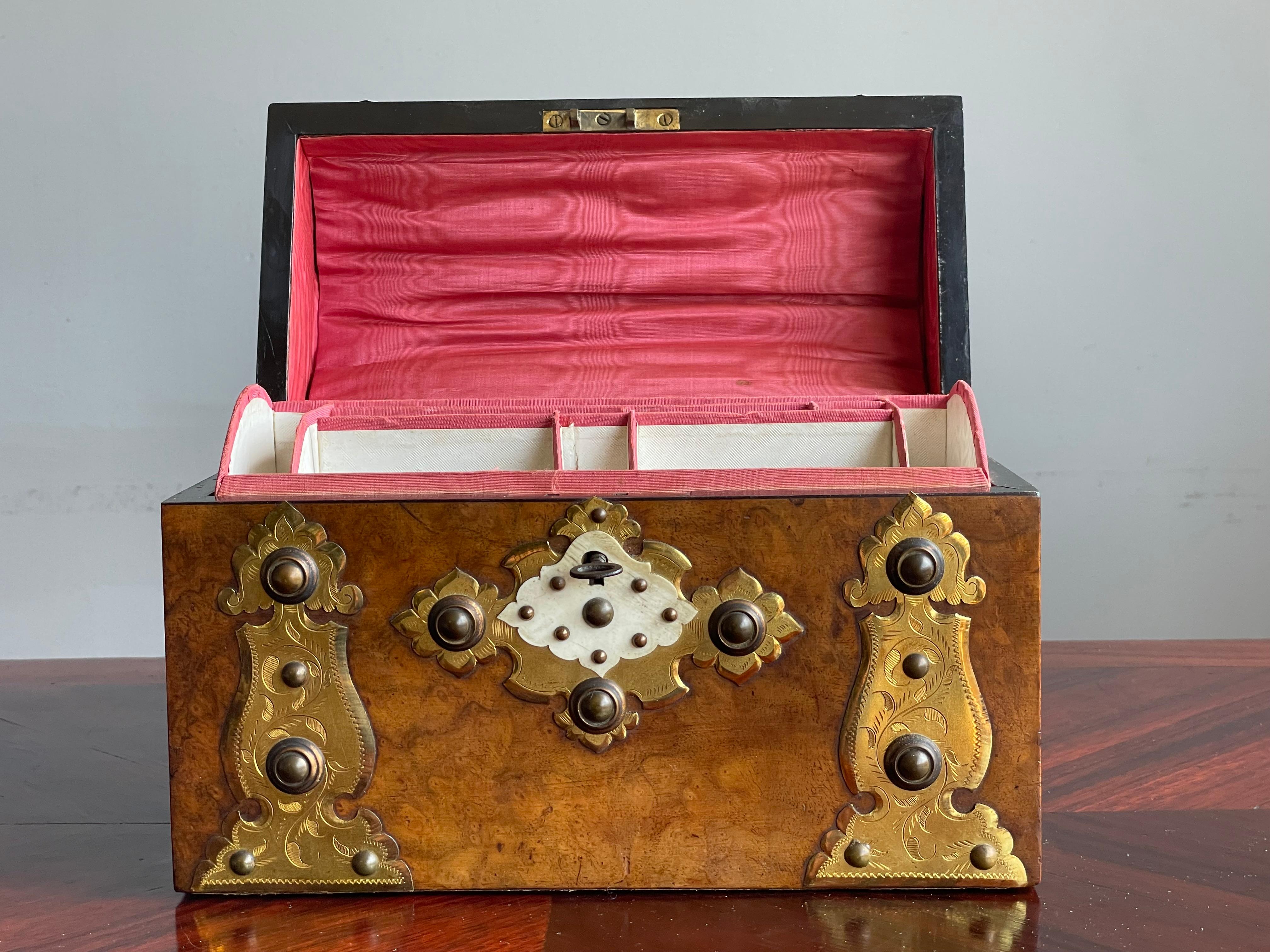 Stunning Mid 1800s Burl Walnut and Brass Desktop / Letters Box Working ...