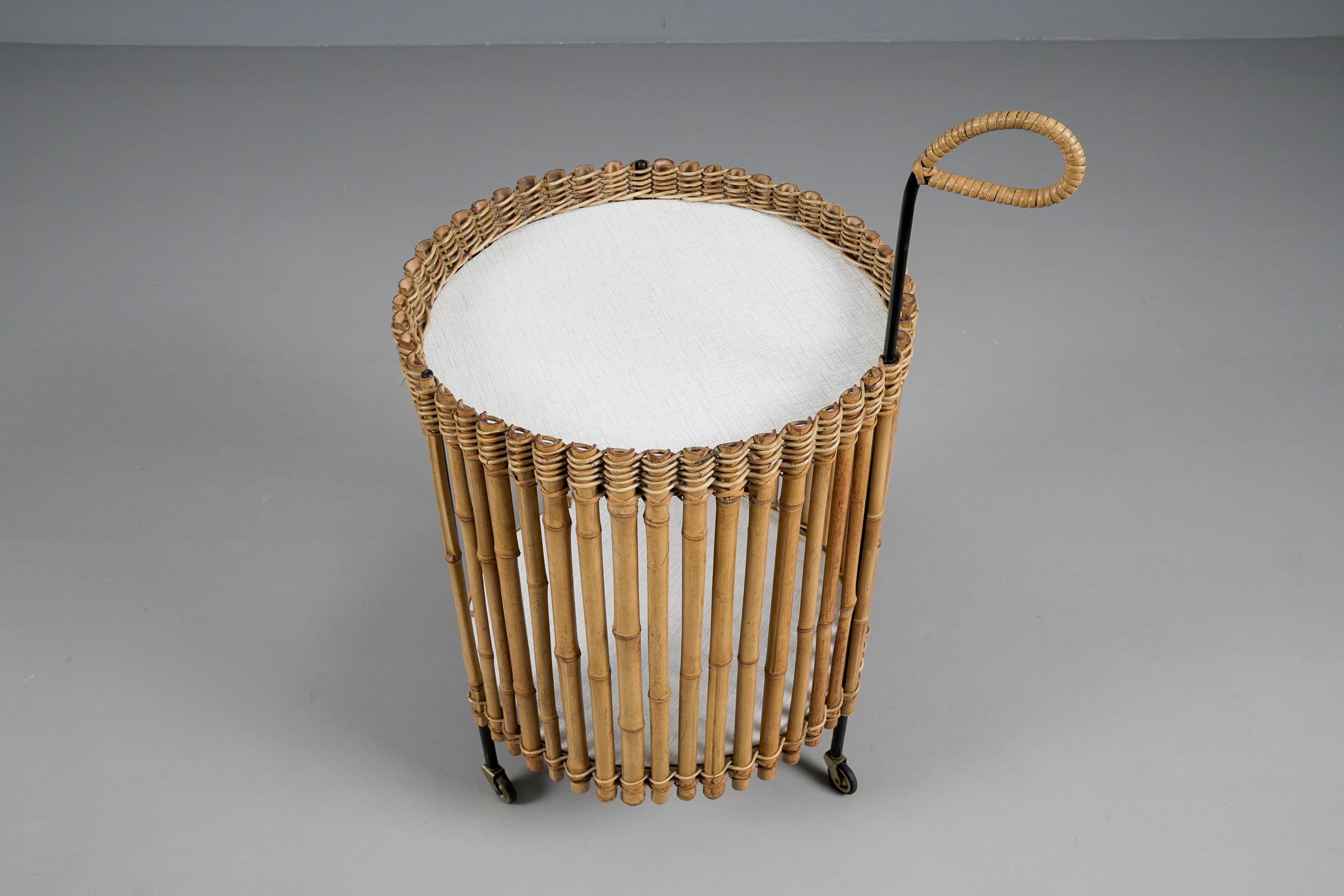 Stunning Mid-Century Modern Round Serving Cart in Bamboo and Metal ...