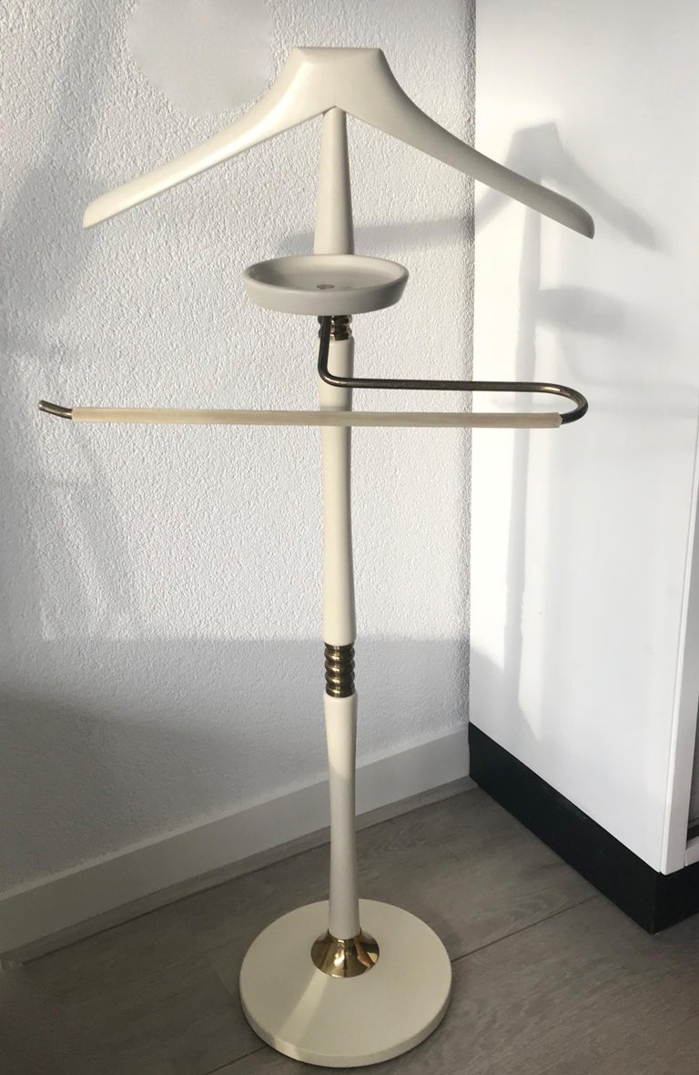 Stunning Midcentury White Wooden and Brass Valet Stand, Clothes Hanger ...