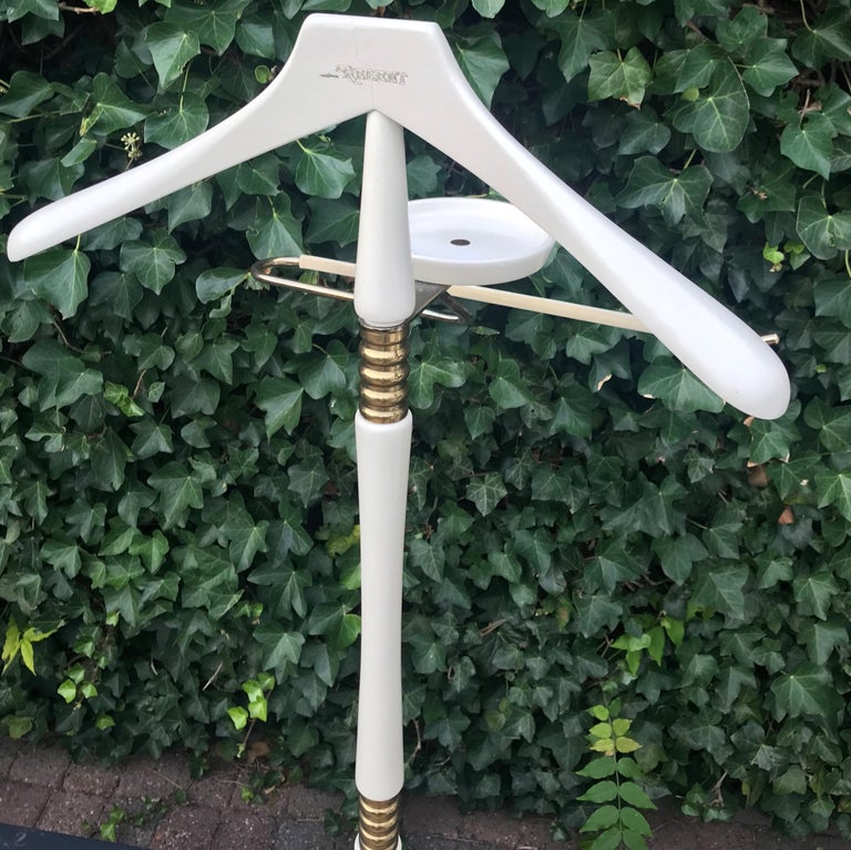 Stunning Midcentury White Wooden and Brass Valet Stand, Clothes Hanger ...