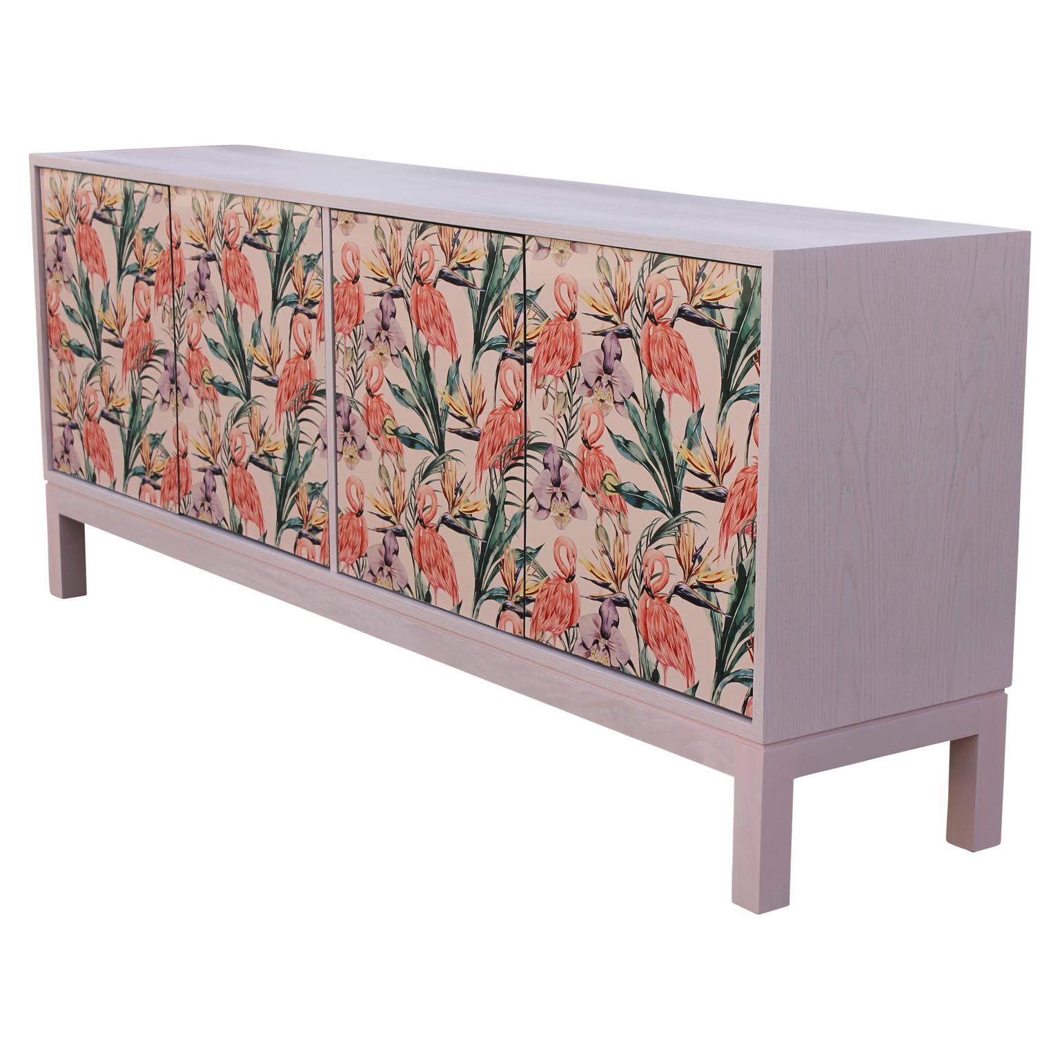 Stunning Modern Custom Sideboard / Cabinet with a Pink Tropical ...