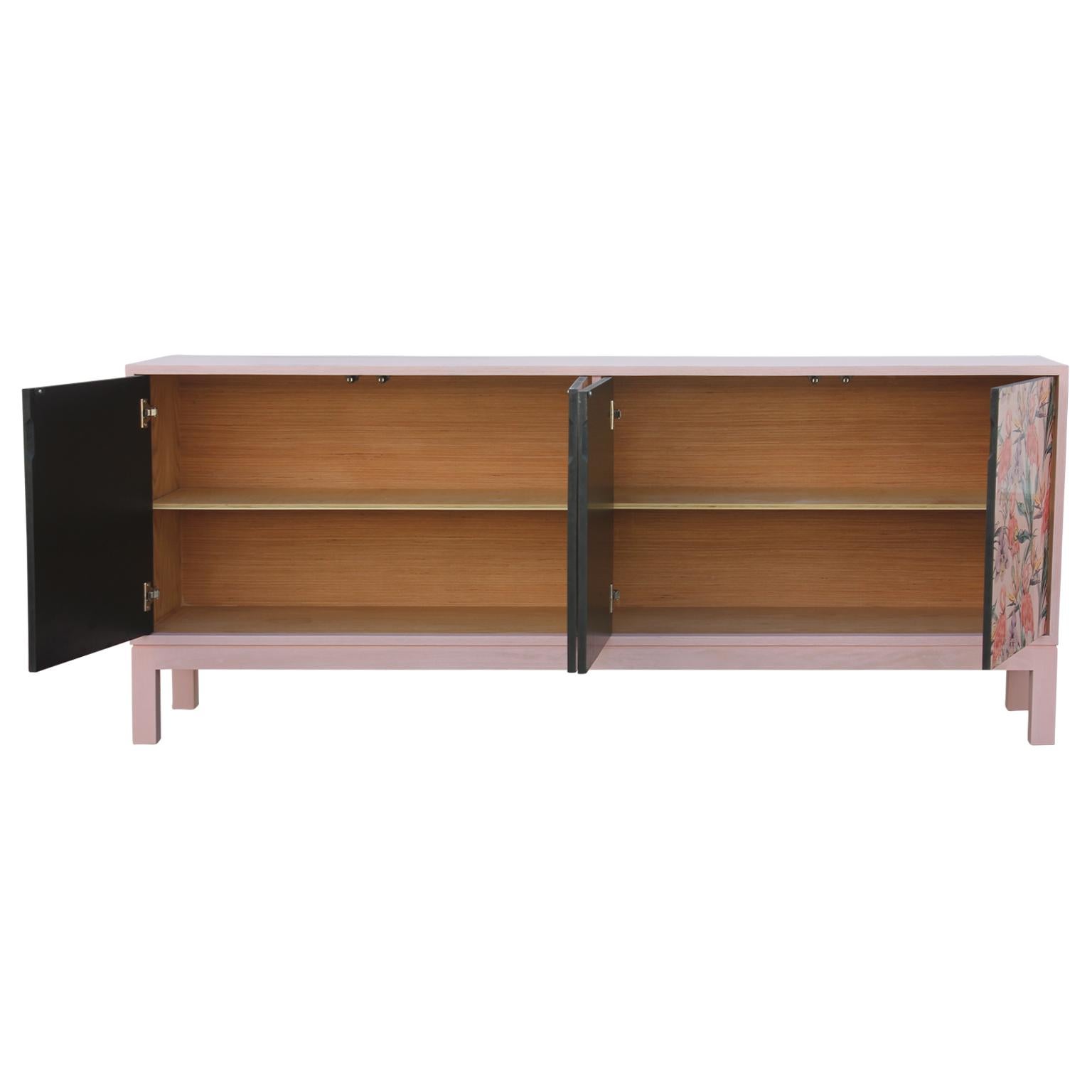 Stunning Modern Custom Sideboard / Cabinet with a Pink Tropical ...