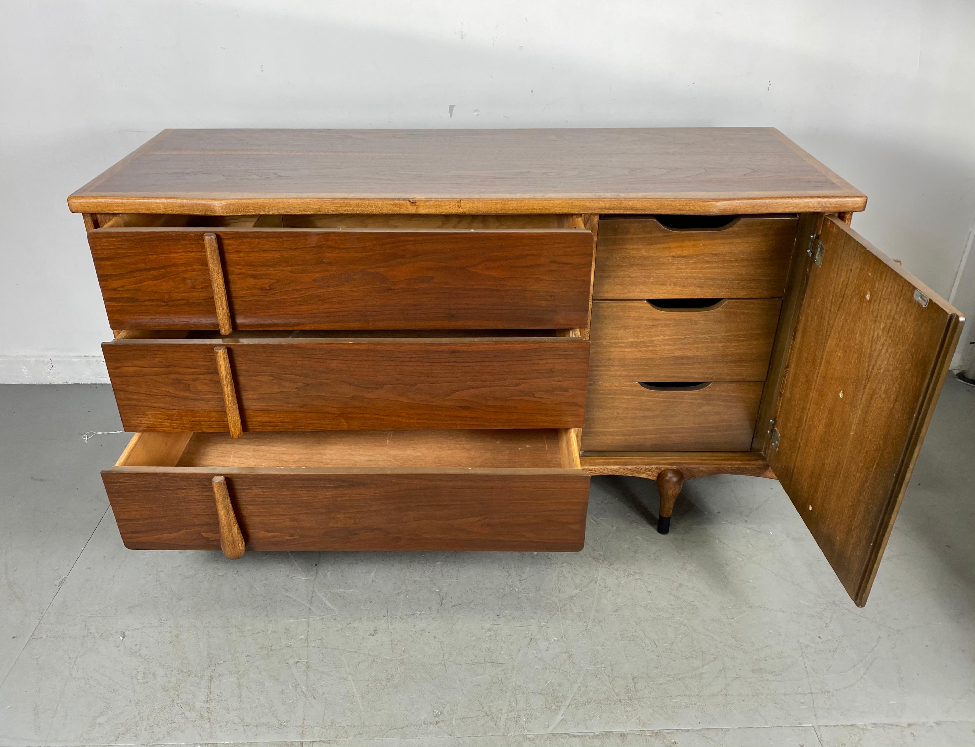 Stunning Modernist Figured Walnut and Oak Dresser by Tri-Bond Furniture ...