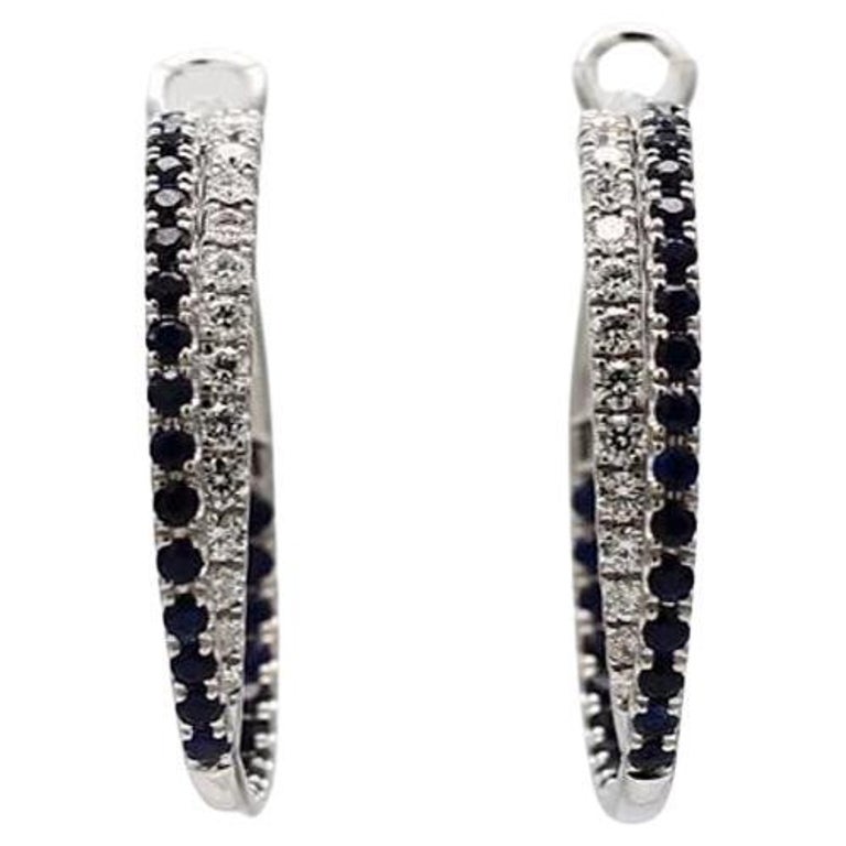 Natural Blue Round Sapphire and White Diamond 3.09 Carat TW White Gold ...