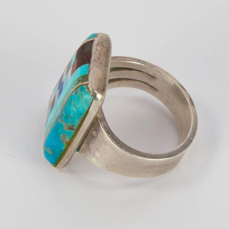Stunning Navajo Turquoise Multi Stone Inlay Sterling Silver Statement ...