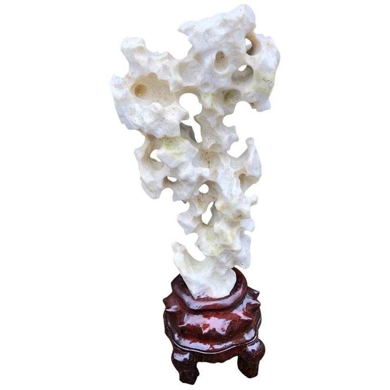 Stunning Old White "Infinity" Stone Taihu Scholar Rock from Old ...